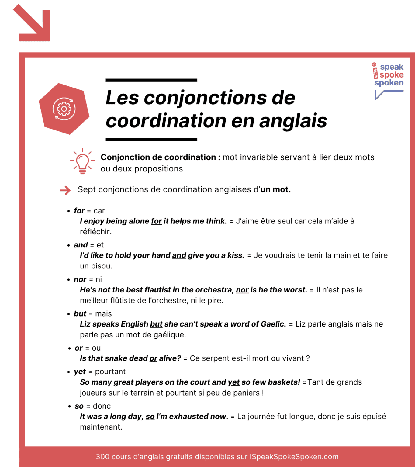 Liste des Conjonctions de Coordination en Anglais